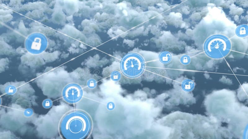 Animation of Network of Connections with Icons Over Clouds Stock Video ...