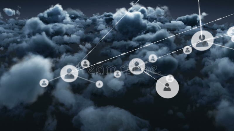 Animation of Network of Connections with Icons Over Clouds Stock Video ...