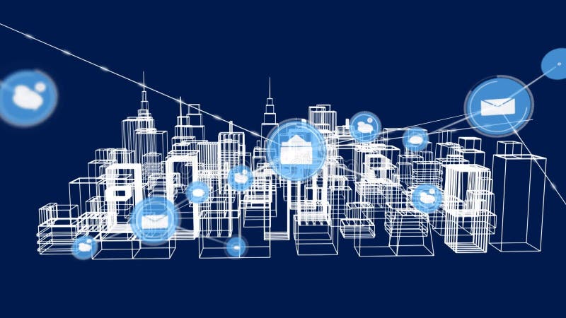 Animation of Network of Connections with Icons Over 3d Architectural ...