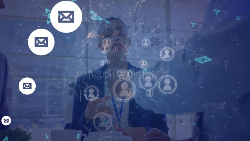 Animation of Network of Connections with Icons Over Diverse Business ...