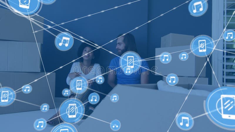 Animation of Network of Connections with Icons Over Diverse Couple ...