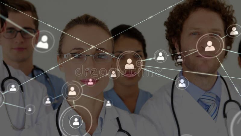 Animation of Network of Connections with Icons Over Diverse Doctors ...