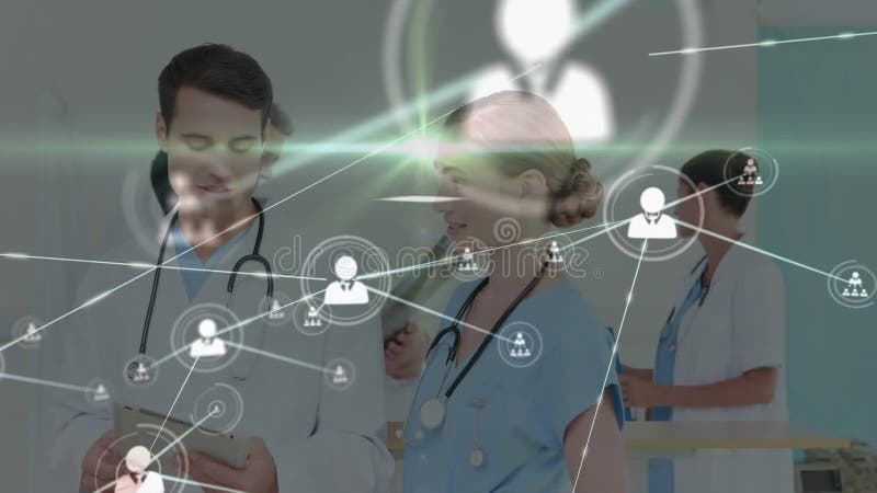 Animation of Network of Connections with Icons Over Diverse Doctors ...