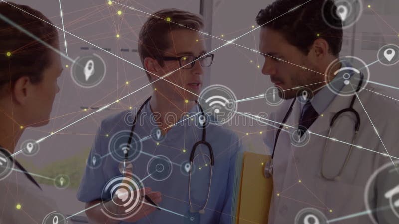 Animation of Network of Connections with Icons Over Diverse Doctors ...