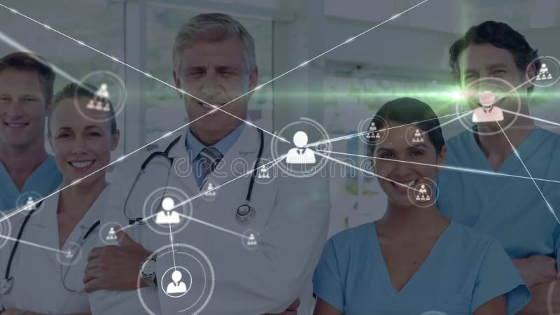 Animation of Network of Connections with Icons Over Diverse Doctors ...