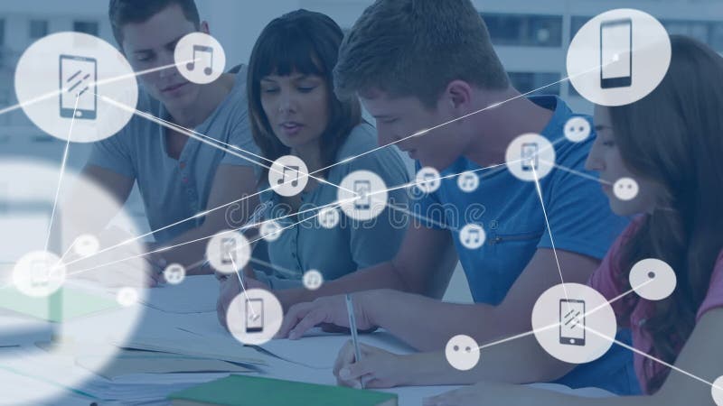 Animation of Network of Connections with Icons Over Diverse Group of ...