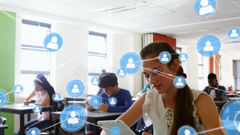 Animation of Network of Connections with Icons Over Diverse Students in ...