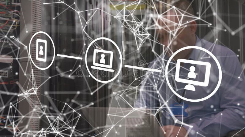 Animation of Network of Connections with Icons Over Globe and Moving ...