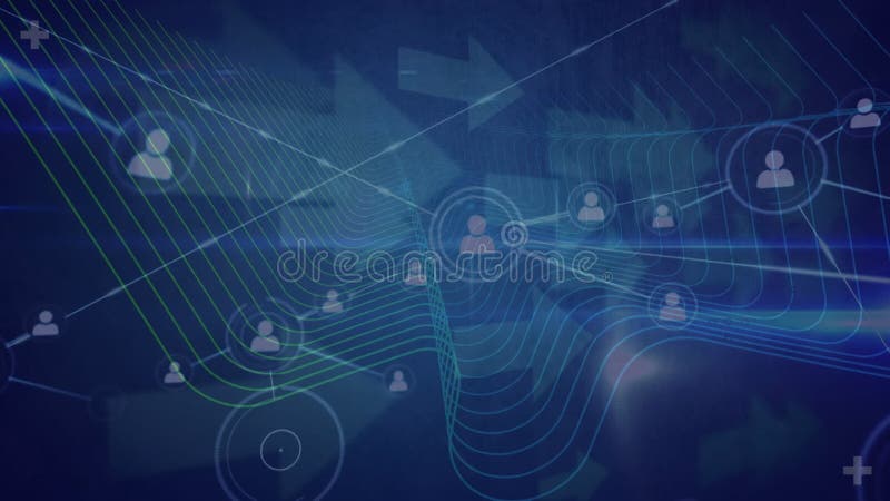 Animation of Network of Connections and Icons Over Glowing and ...