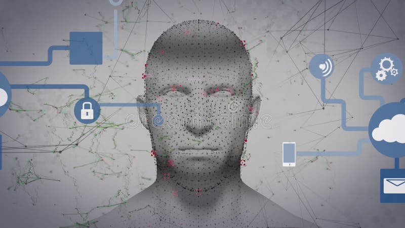 Animation of Network of Connections with Icons Over Human Head Stock ...