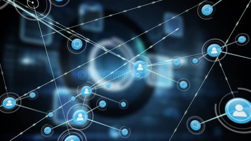 Animation of Network of Connections with Icons Over Shapes on Black ...