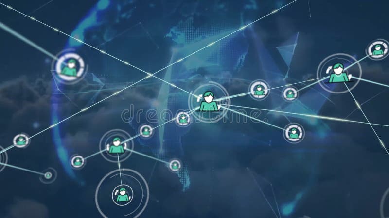 Animation of Network of Connections with Icons Over Shapes and Clouds ...