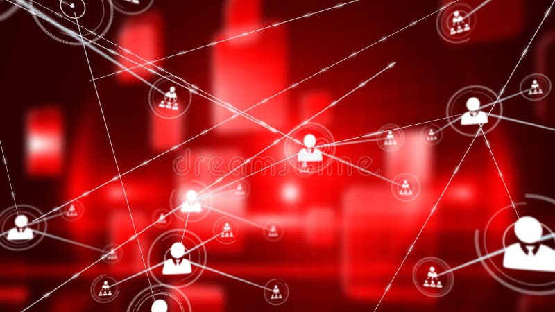 Animation of Network of Connections with Icons Over Shapes on Red ...