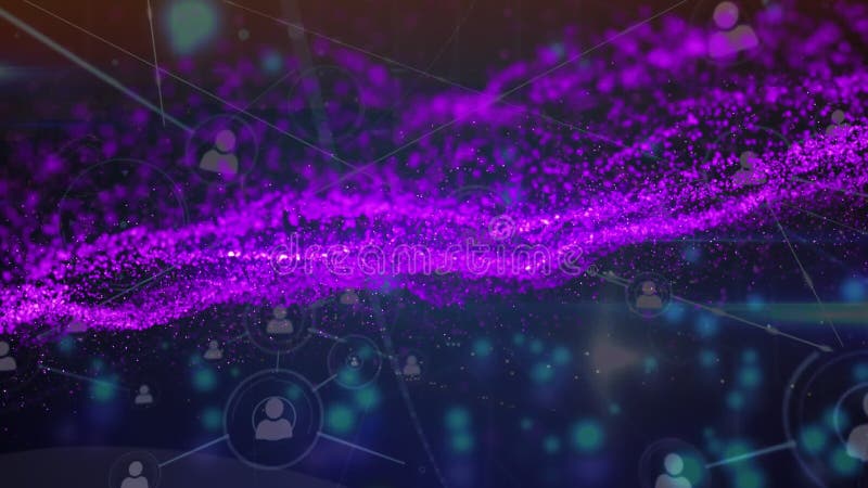 Animation of Network of Connections with Icons and Purple Mesh on Dark ...