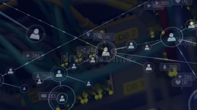 Animation of Network of Connections and Lights Over Computer Wires ...