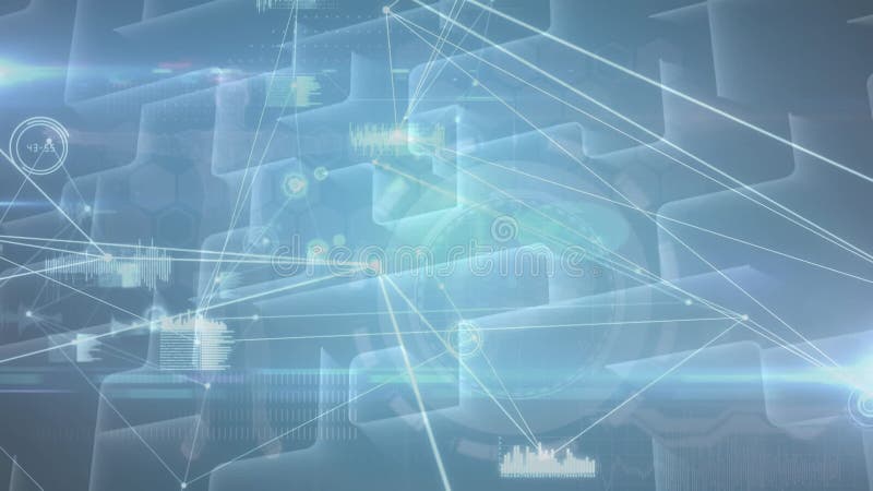 Animation Of Network Of Connections Over Data Science Processing Stock