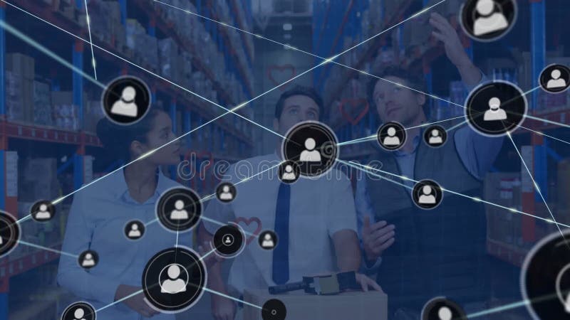 Animation of Network of Connections Over Diverse Workers in Warehouse ...