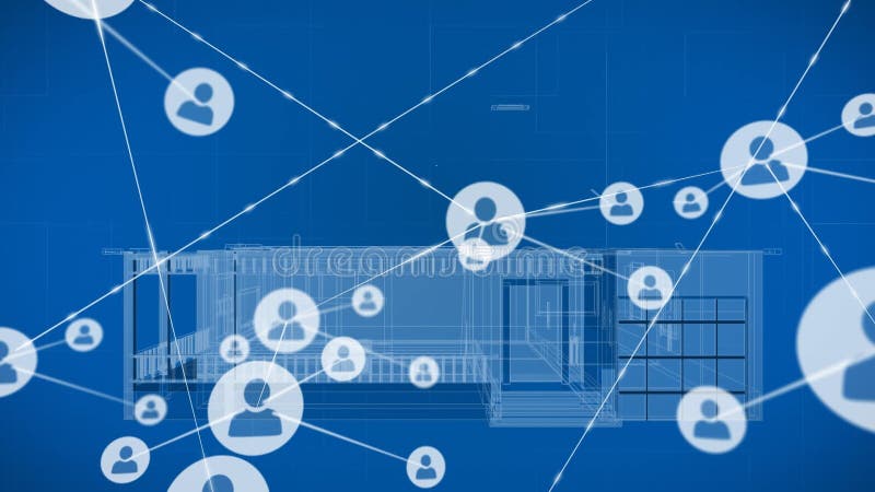 Animation of Network of Connections Over House Drawing Stock Footage ...