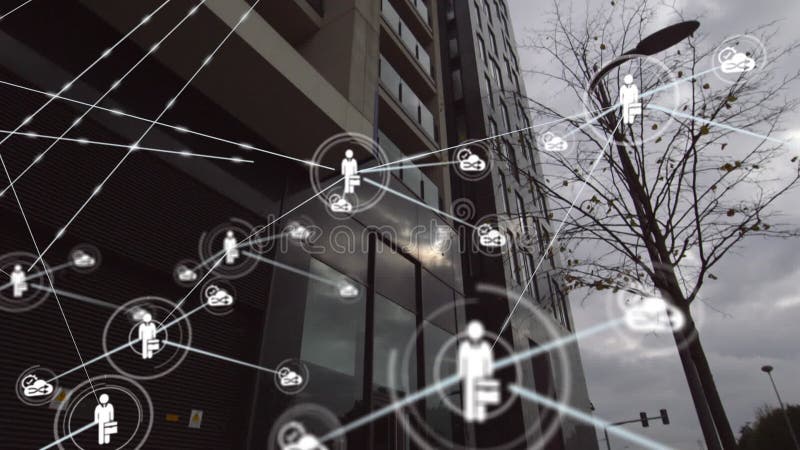 Animation of Network of Connections Over Modern Office Building Stock ...