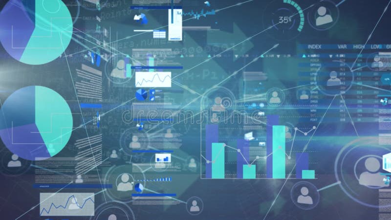 Animation Of Network Of Connections With People Icons Over Binary Coding Data Processing Stock
