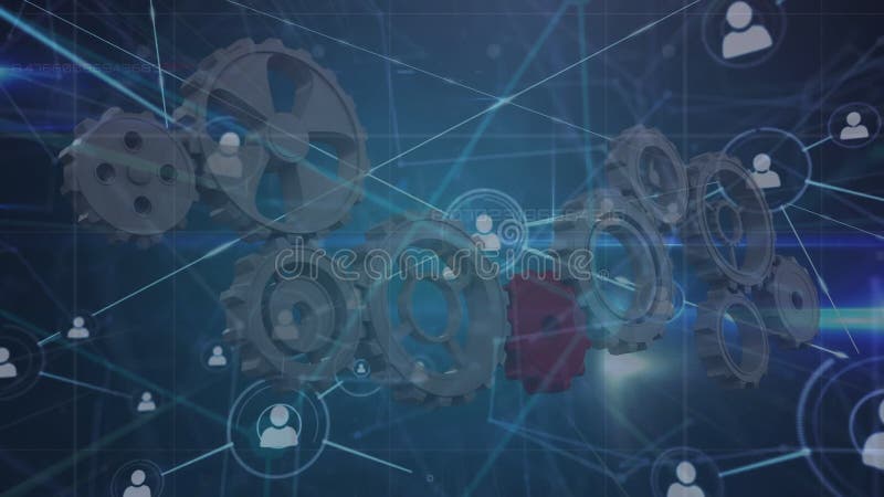 Animation of Network of Connections with People Icons Over Cogs ...