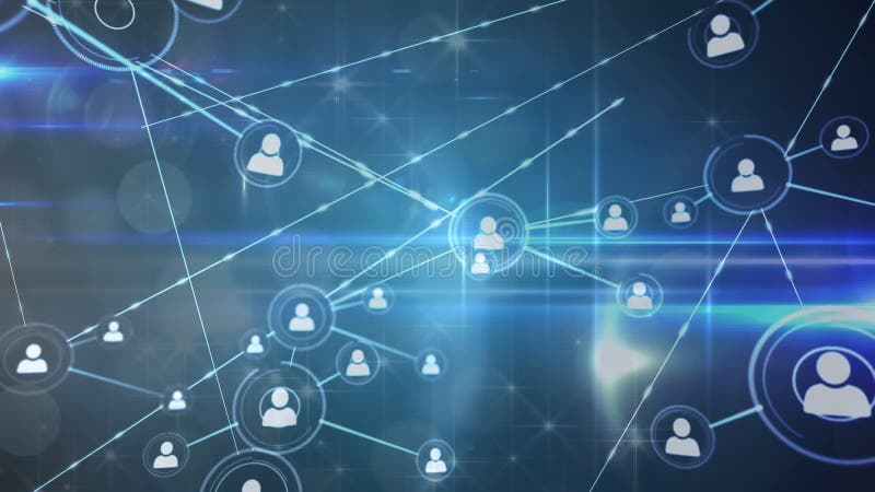 Animation of Network of Connections with People Icons Over Dark ...