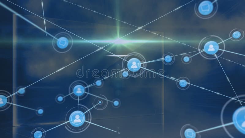 Animation of Network of Connections with People Icons Over Dark ...