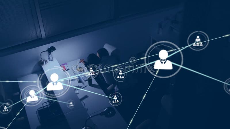 Animation of Network of Connections with Icons Over Diverse Business ...