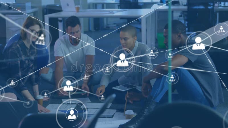Animation of Network of Connections with People Icons Over Diverse ...