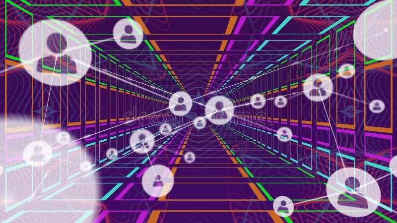 Animation of Network of Connections with People Icons Over Tunnel on ...