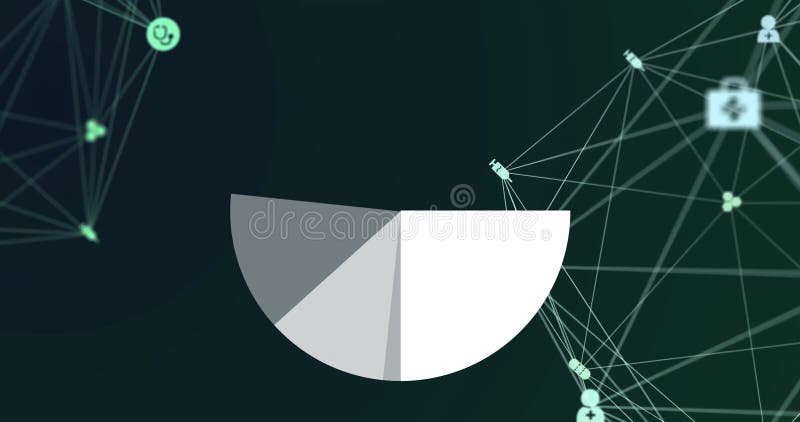 Animation of Network of Connections and Pie Chart on Black Background ...