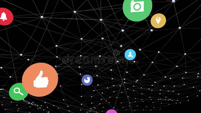 Animation of Network of Connections with Social Media Icons on Black ...