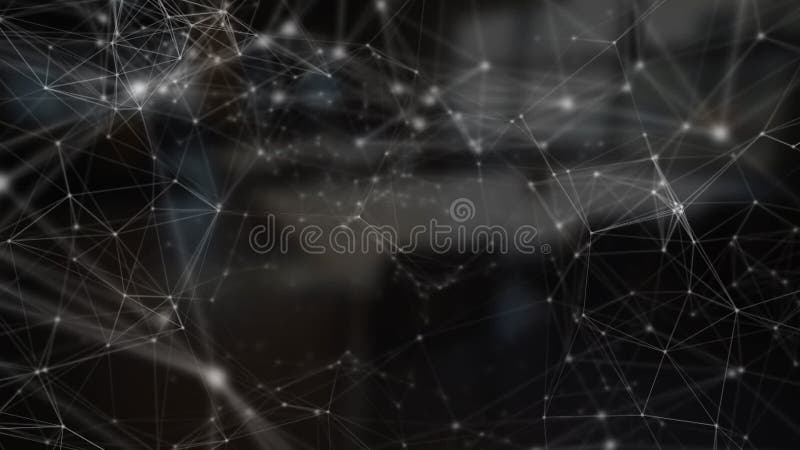 Animation of Network of Connections Spinning Against Empty Office Stock ...