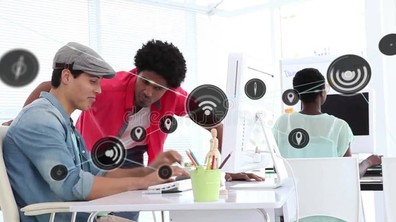 Animation of Network of Connections with Wifi Icons Over Diverse ...