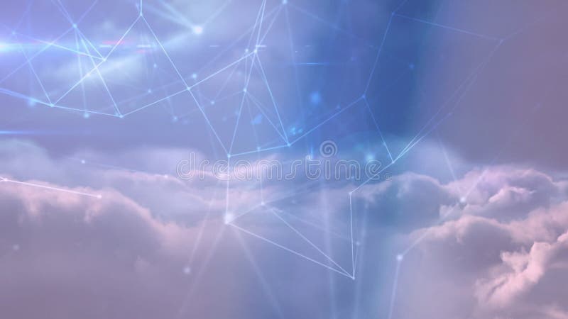 Animation of Network of Digital Connections Over Sky and Clouds in ...
