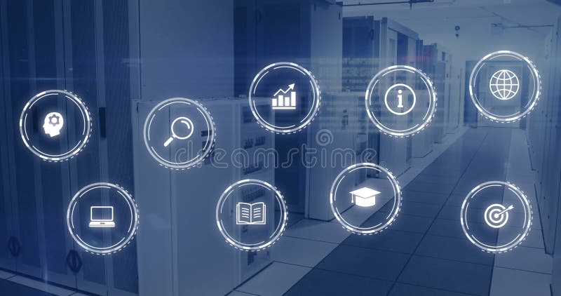 Animation of Network of Digital Icons and Computer Servers Stock ...