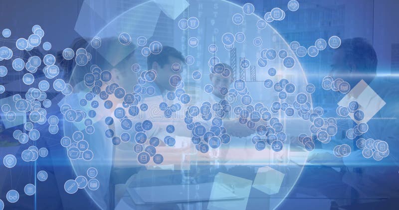 Animation of Network of Digital Icons Over Diverse Businesspeople ...