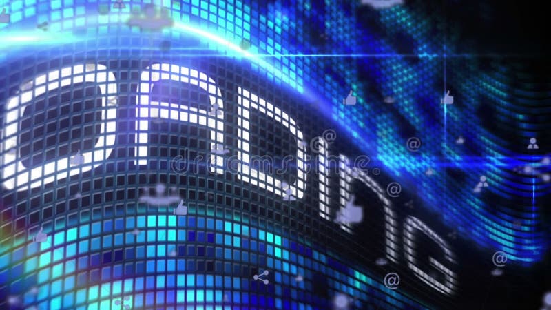 Animation of Network of Digital Icons Over Loading Text Banner Over ...