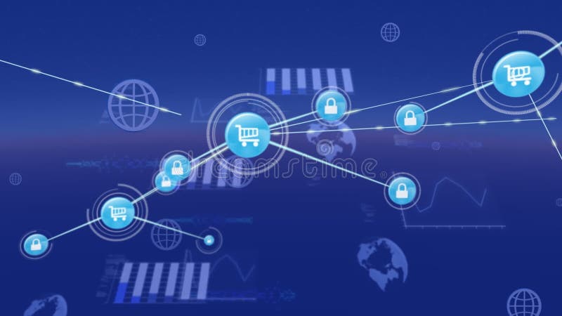 Animation of Network of Digital Icons and Screens with Data Processing ...