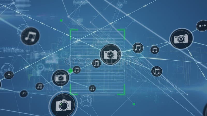 Animation of Network of Digital Icons and Square Scanner Scanning ...