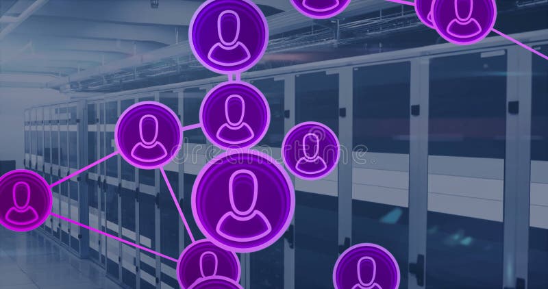 Animation of Network of Digital People Icons and Computer Servers Stock ...
