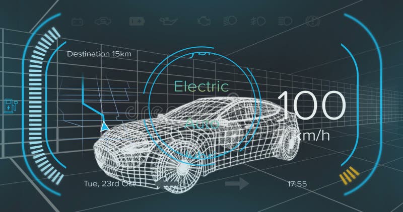 Animation of Network of Eco Icons Over 3d Car Drawing Stock Video ...