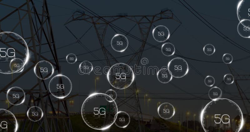 Animation of Network of 5g Text Over Electrical Pylons Stock Video ...