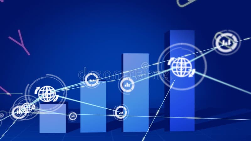 Animation of Network of Icons and Changing Numbers and Alphabets Over Statistical Data ...