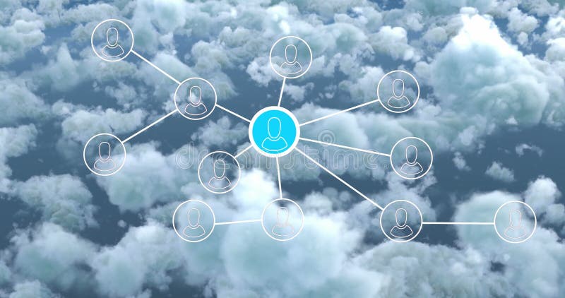 Animation of Network with Icons Data Processing Over Clouds Stock Video ...