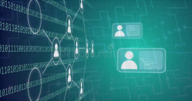 Animation of Network of People Icons and Profiles Over Processing Data ...