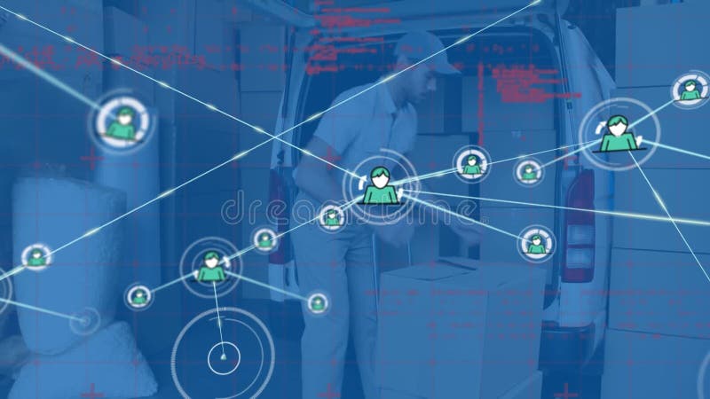 Animation of Network of Profile Icons Against Caucasian Delivery Man ...