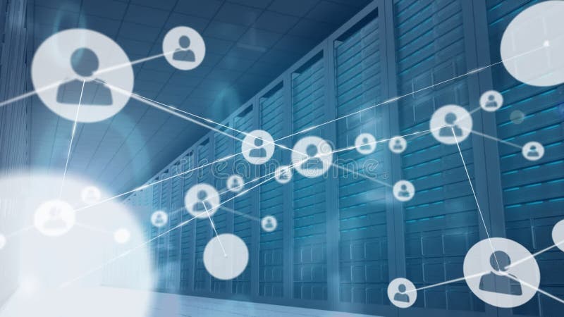 Animation Of Network Of Profile Icons And Binary Coding Against Computer Server Room Stock Video