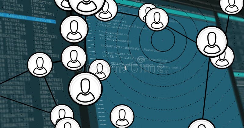 Animation of Network of Profile Icons Over Data Processing on Computer ...