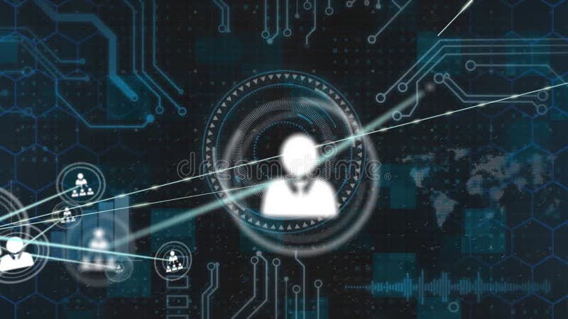 Animation of Network of Profile Icons Over Round Scanner and ...